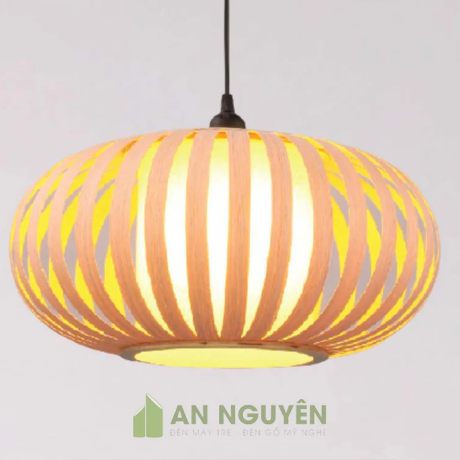 Đèn Gỗ: Mẫu đèn gỗ verneer kiểu quả bí ngô hai lớp - An Nguyên Lighting